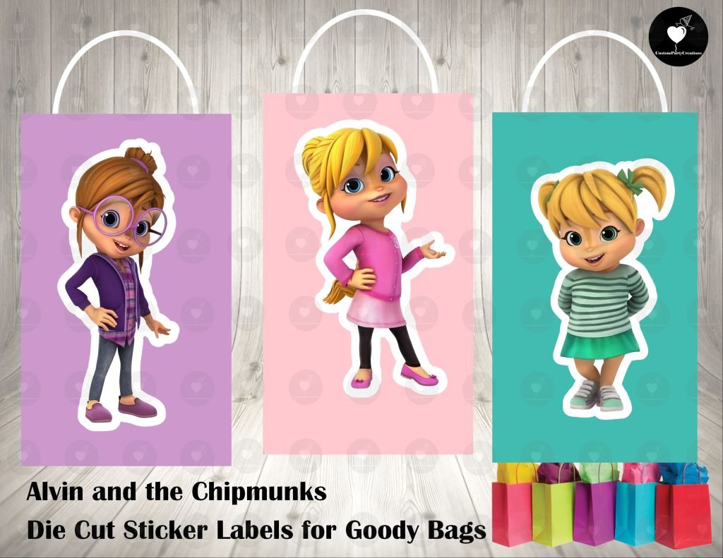 Alvin and the Chipmunks Animated Fun Colorful Die Cut Goody Bag Labels ...